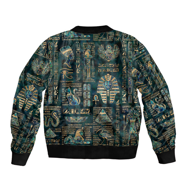 Egyptian Hieroglyphs And Deities Sleeve Zip Bomber Jacket - Wonder ...