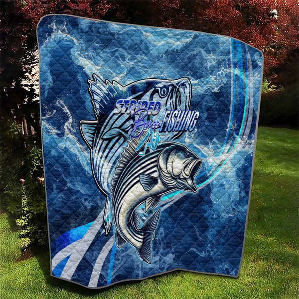 Striped Bass Fishing Quilt Ocean Waves - Wonder Print Shop
