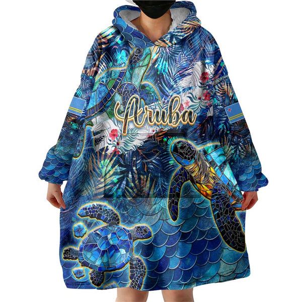 Aruba Wearable Blanket Hoodie Sea Turtle Tropical Pattern - Wonder ...