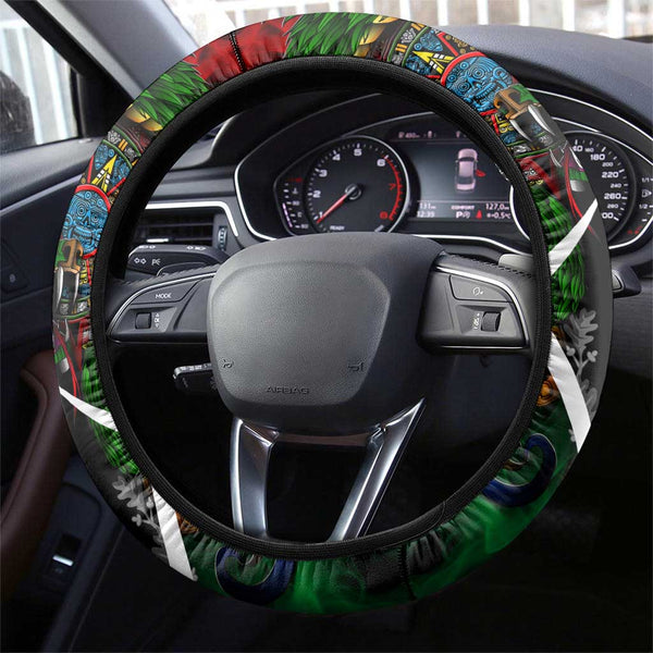 Mexico Quetzalcoatl Aztec Calendar Steering Wheel Cover Tribal Warrior ...