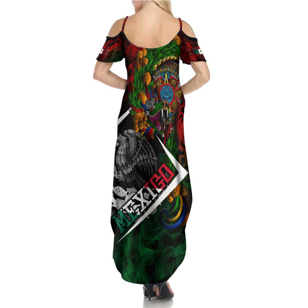 Mexico Quetzalcoatl Aztec Calendar Summer Maxi Dress Tribal Warrior Art ...