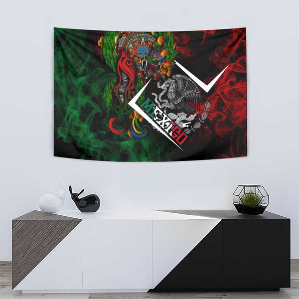 Mexico Quetzalcoatl Aztec Calendar Tapestry Tribal Warrior Art with ...