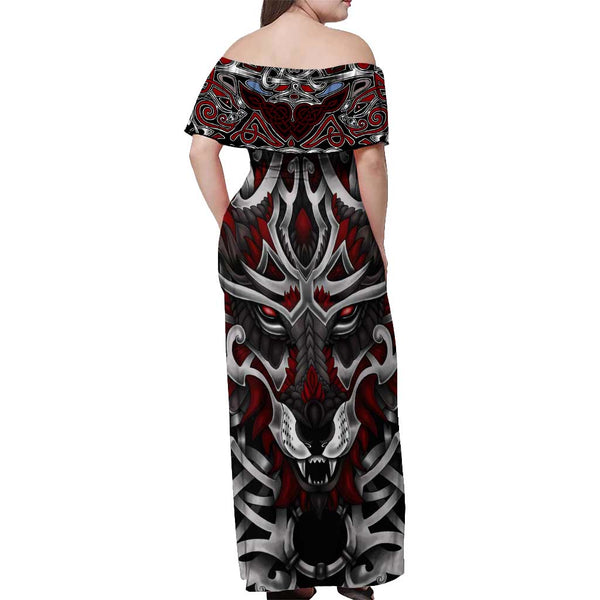 Celtic Wolf Fenrir Vikings Off Shoulder Maxi Dress Norse Mythology ...