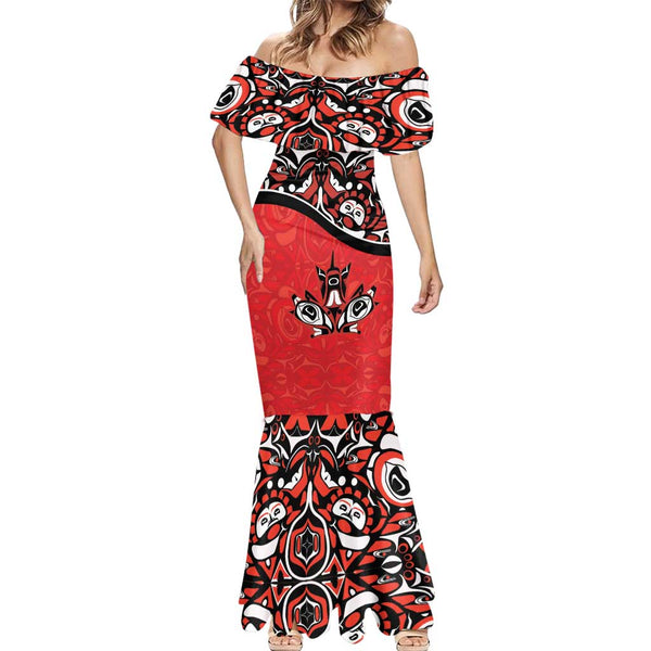 Canada Day Mermaid Dress Haida Maple Leaf Style Tattoo Red - Wonder ...