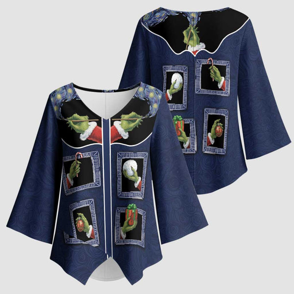 Western Yoke Kimono Sleeve Blouse Grinch Art Parody Christmas - Wonder ...
