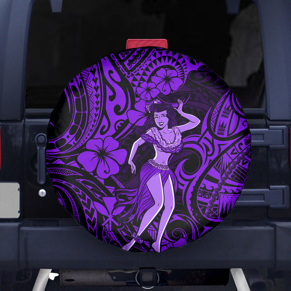 Hawaii Hula Girl Spare Tire Cover Hibiscus Hawaii Tribal Tattoo Purple ...