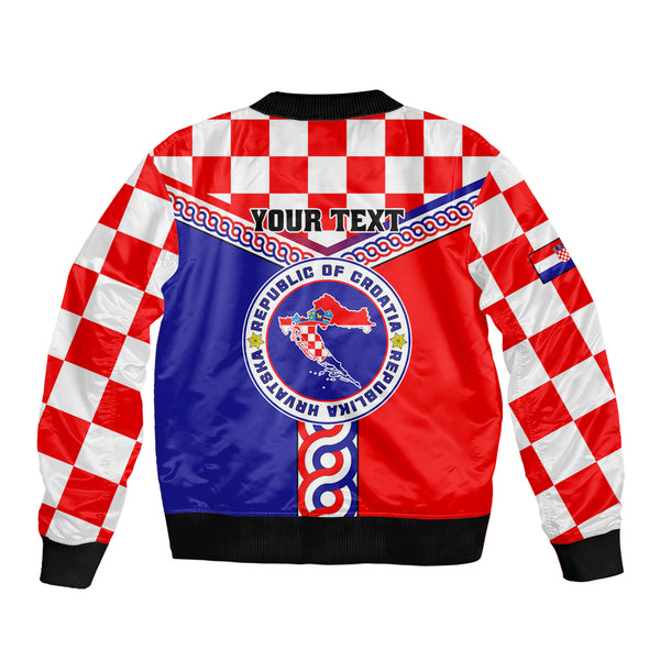Custom Croatia Sleeve Zip Bomber Jacket Hrvatska Interlace With Coat Of ...