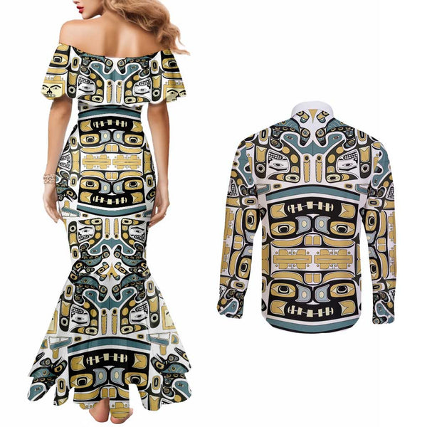 Canada Chilkat Pattern Couples Matching Mermaid Dress and Long Sleeve ...