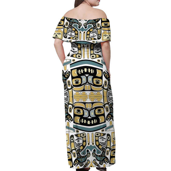 Canada Chilkat Pattern Off Shoulder Maxi Dress Haida Spirit - Wonder ...