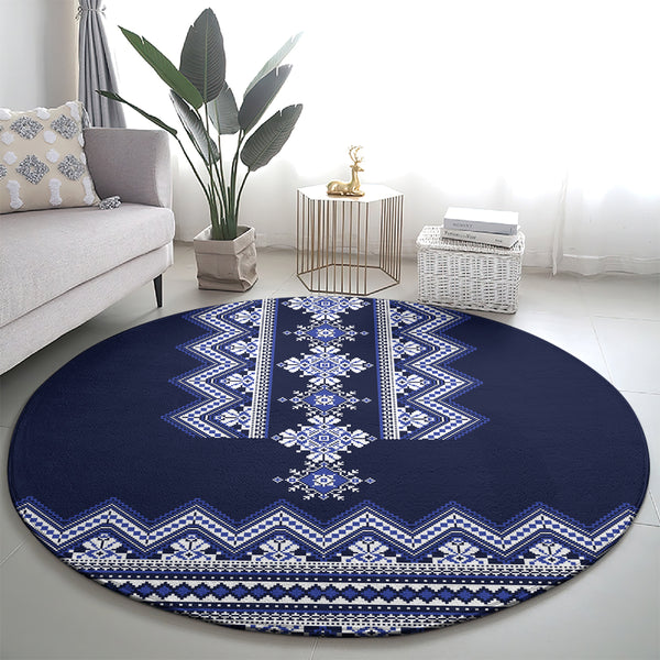 Ukraine Folk Pattern Round Carpet Ukrainian Navy Blue Version LT01 ...