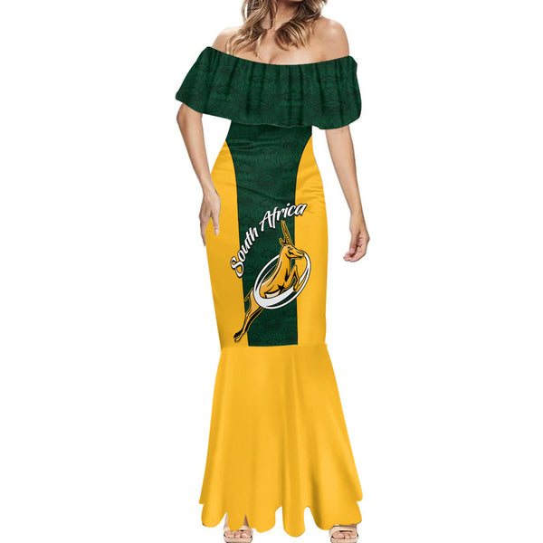 South Africa Rugby Mermaid Dress Springboks Go Champions Protea Pattern ...