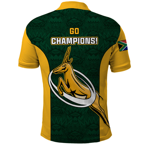South Africa Rugby Polo Shirt Springboks Go Champions Protea Pattern L ...