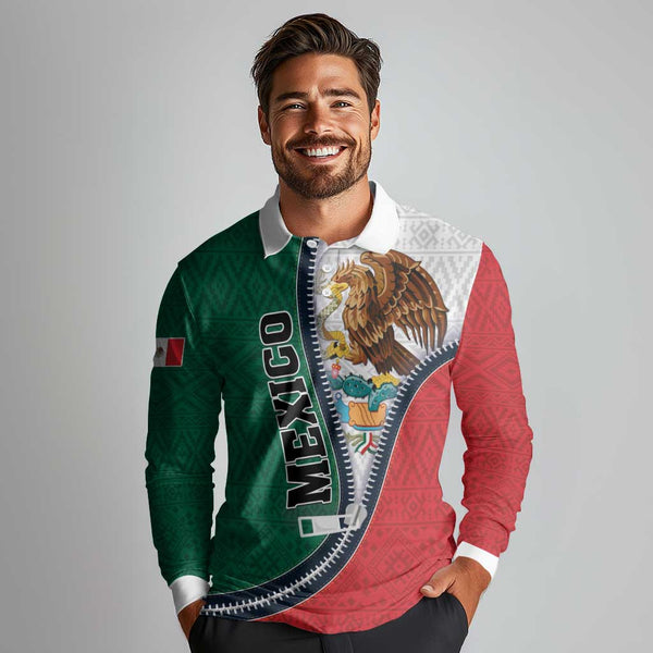 Personalized Mexico Flag Day Long Sleeve Polo Shirt Mexican Coat Of ...
