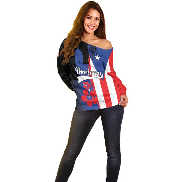 Personalized Boricua Off Shoulder Sweater Puerto Rico El Morro Flag ...