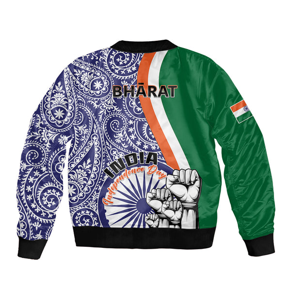 India Independence Day Sleeve Zip Bomber Jacket Indian Paisley Pattern ...