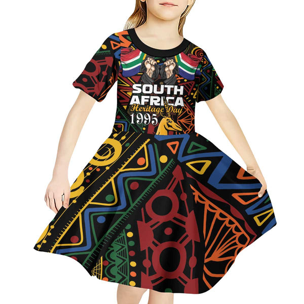 South African Heritage Day Kid Short Sleeve Dress Springbok African ...