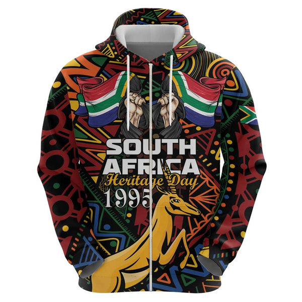 South African Heritage Day Zip Hoodie Springbok African Pattern ...