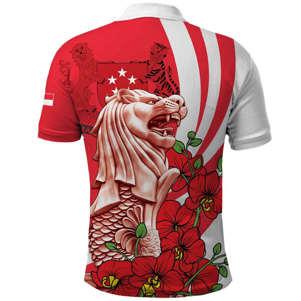 Singapore Polo Shirt The Merlion With Red Orchid LT01 - Wonderprintshop.com