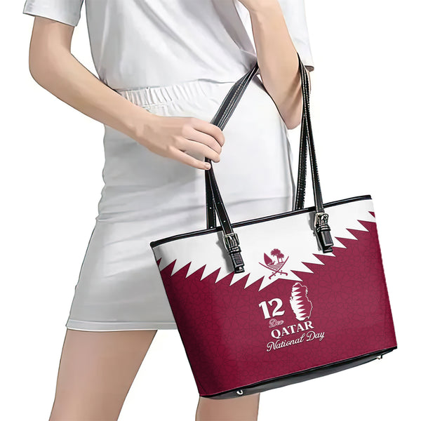 Qatar National Day Leather Tote Bag Dawlat Qatar Map Islamic Pattern ...