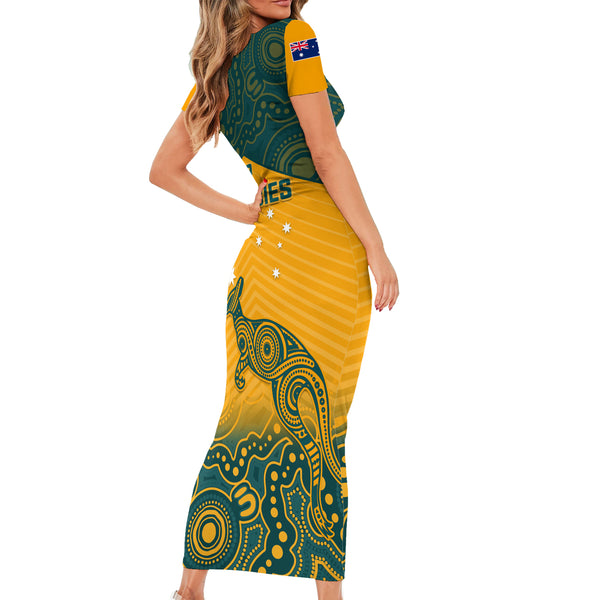 Australia Rugby Short Sleeve Bodycon Dress Wallabies Aboriginal Pattern ...