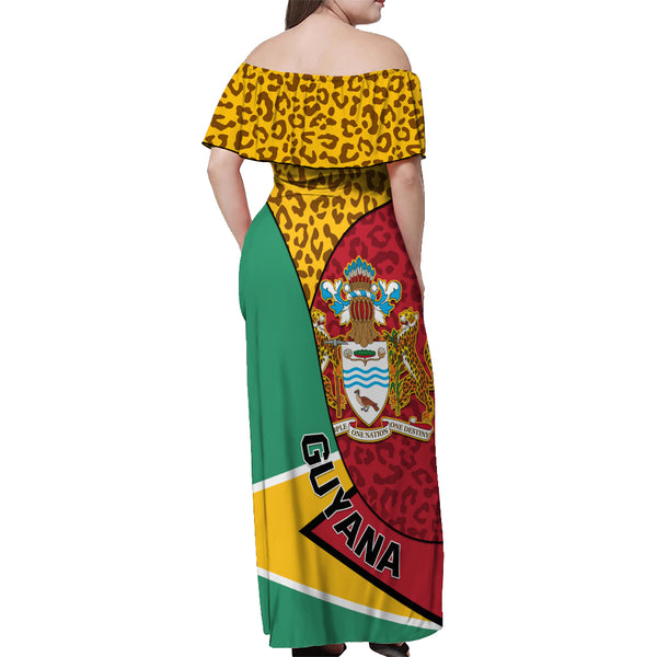 Guyana Republic Day Off Shoulder Maxi Dress Coat Of Arms Leopard ...