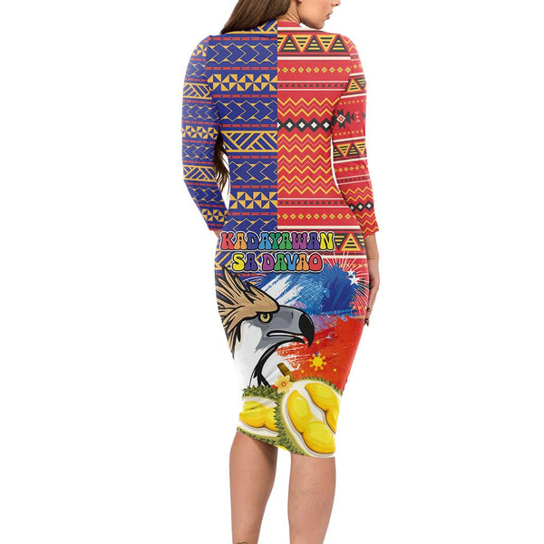 Philippines Kadayawan Long Sleeve Bodycon Dress Filipino Eagle Durian ...