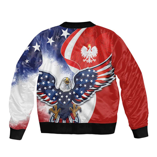 Polish American Heritage Month Sleeve Zip Bomber Jacket USA Eagle and ...