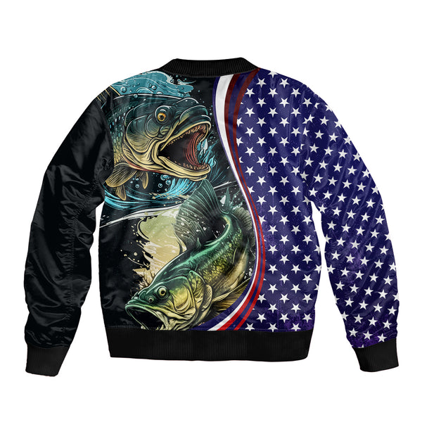 Bass Fishing Sleeve Zip Bomber Jacket Double Largemouth Bass Old Style ...
