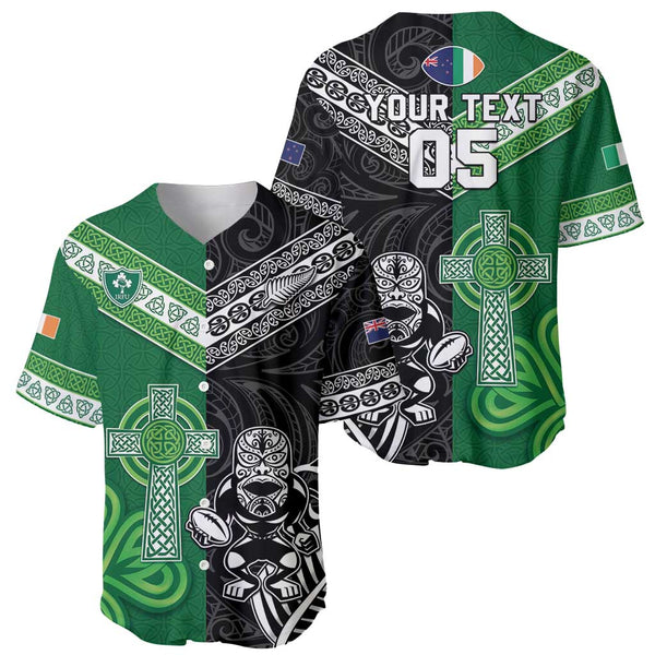 New Zealand And Ireland Rugby Custom Baseball Jersey Maori Tiki With ...