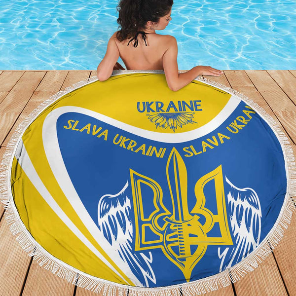 Ukraine Stylized Tryzub Beach Blanket Slava Ukraini - Wonder Print Shop