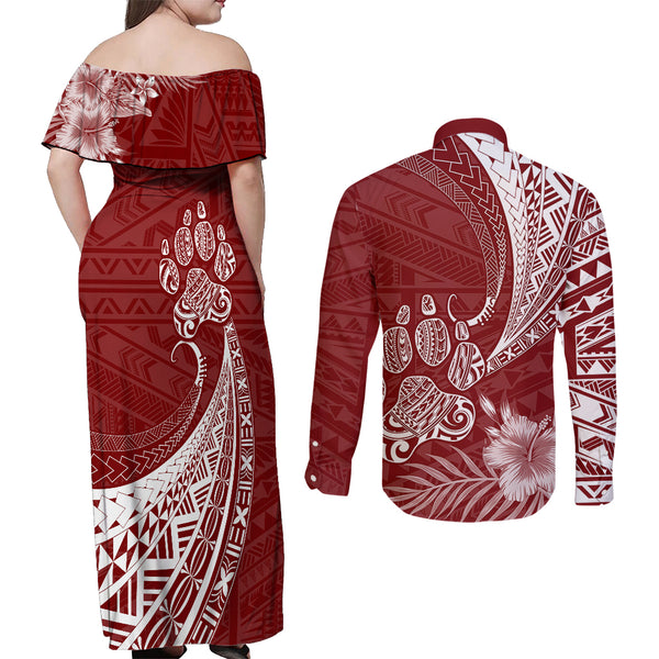 Personalised Polynesian Pacific Bulldog Couples Matching Off Shoulder ...