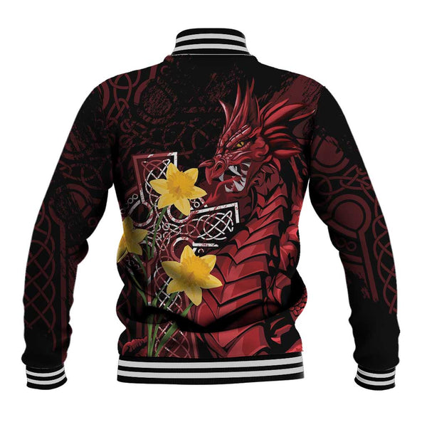 Wales Cymru Am Byth Baseball Jacket Welsh Dragon with Celtic Cross ...