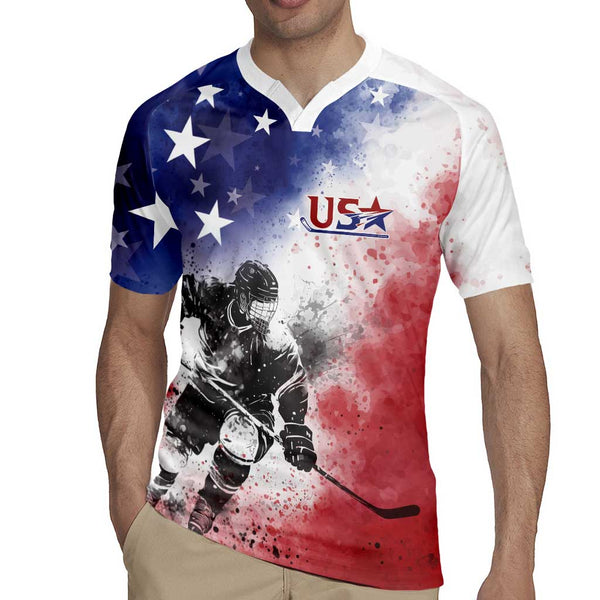 USA Ice Hockey Custom Rugby Jersey Splash Art Abstract Style - Wonder ...