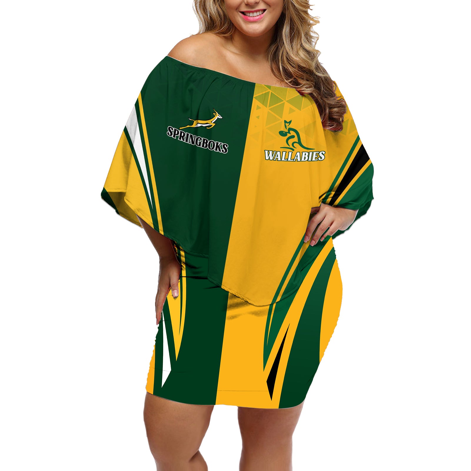 Personalised Australia Mix South Africa Rugby Off Shoulder Short Dress ...