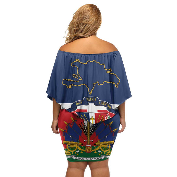 Hispaniola Map Off Shoulder Short Dress Dominican Republic Haiti Flag ...