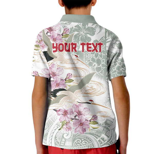Personalized Japanese Shirasagi Bird Kid Polo Shirt Sakura and Hibiscus ...