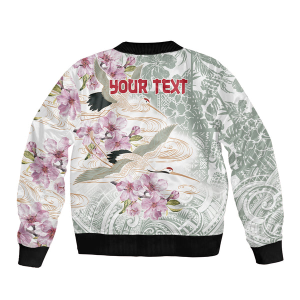 Personalized Japanese Shirasagi Bird Sleeve Zip Bomber Jacket Sakura ...