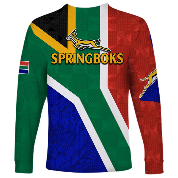 South Africa Springboks Long Sleeve Shirt with Kente Pattern and South ...
