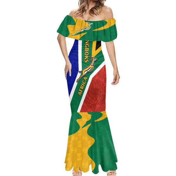 South Africa Springboks Mermaid Dress with Kente Pattern and South ...