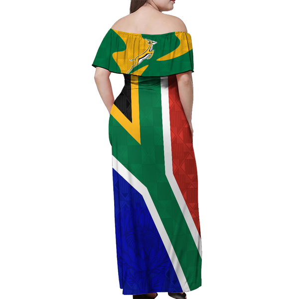 South Africa Springboks Off Shoulder Maxi Dress with Kente Pattern and ...
