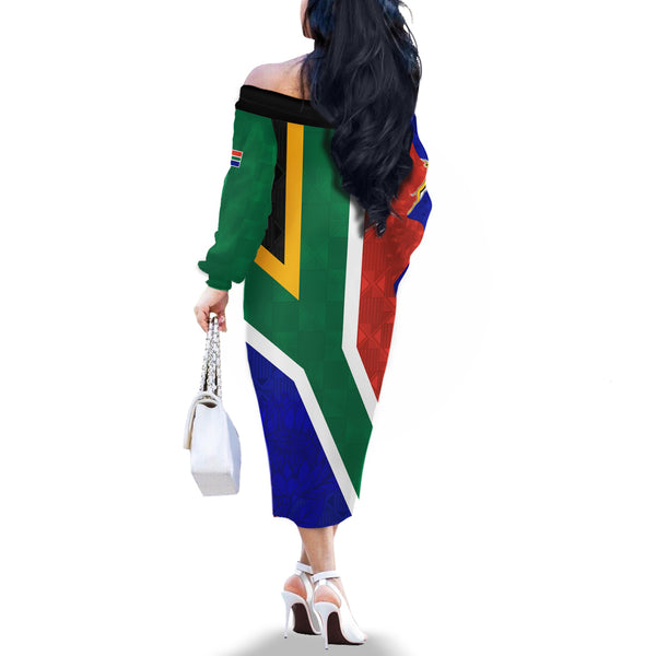 South Africa Springboks Off The Shoulder Long Sleeve Dress with Kente ...