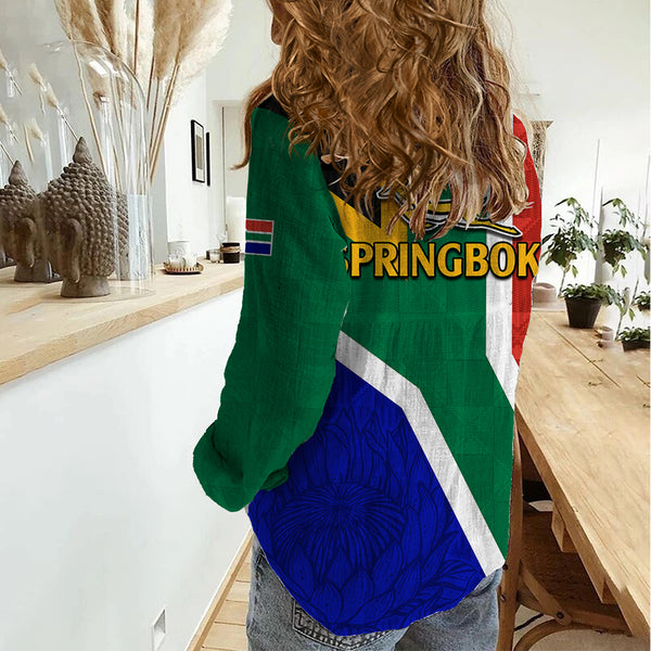 South Africa Springboks Women Casual Shirt with Kente Pattern and South ...
