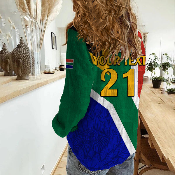 Custom South Africa Springboks Women Casual Shirt with Kente Pattern a ...