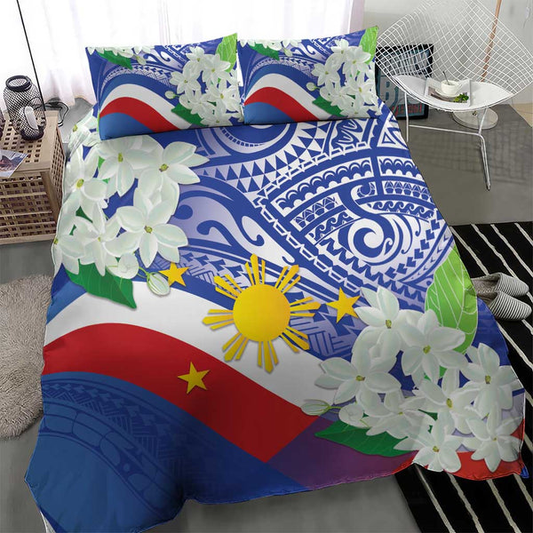 Philippines Flag Bedding Set Sampaguita Jasmine with Polynesian Tribal ...