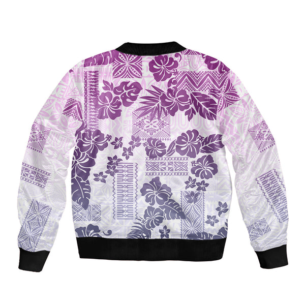 Vintage Hawaii Sleeve Zip Bomber Jacket Hibiscus Tapa Tribal With Hawaiian Quilt Pattern Violet ...