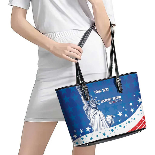 History Began 4th of July Personalized Leather Tote Bag Statue of ...