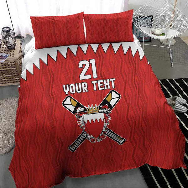 Custom Bahrain Cricket Bedding Set Coat of arms of Bahrain with Sporty ...
