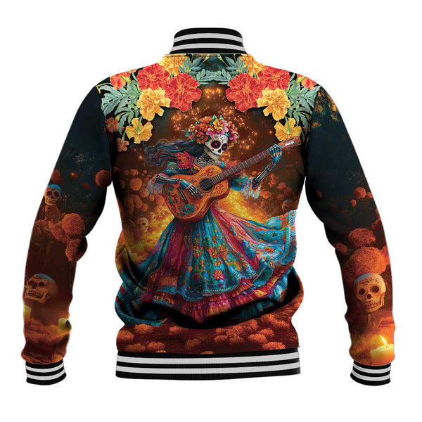 Mexican La Catrina Skeletons Dancing Baseball Jacket Dia de Los Muertos ...