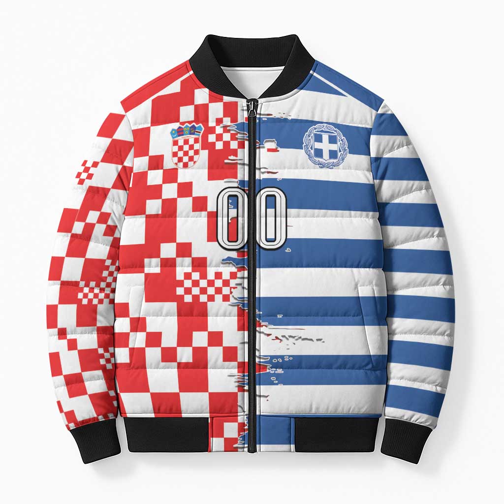 Custom Croatia Greece Cultural Half Flag Bomber Puffer Jacket Scratch ...