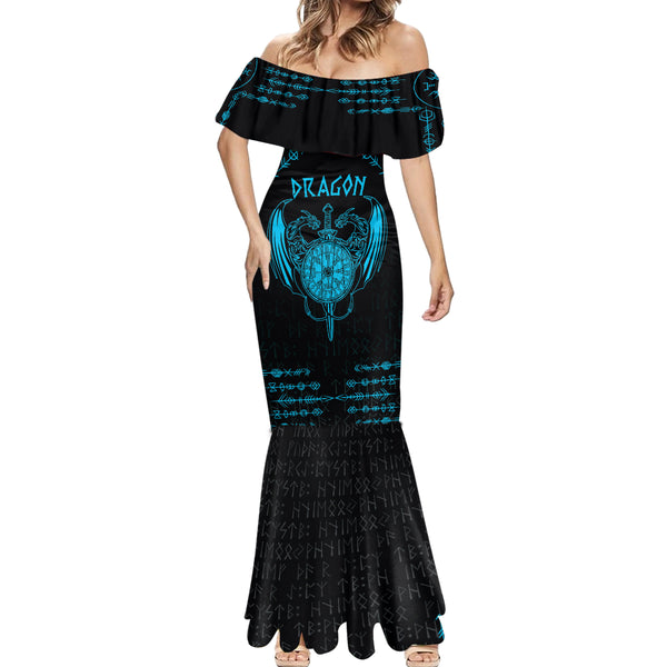 Personalized Viking Dragon Mermaid Dress with Sword Blue Scandinavian ...